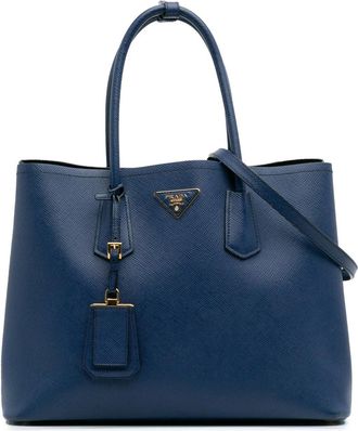 Prada Hobo Bags - Large Saffiano Cuir Double Satchel - Gr. unisize - in Blau - f&uuml;r Damen