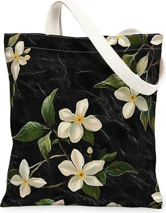 Generic Sac fourre-tout en toile de jasmin printanier pour le shopping, 33 x 38,1 cm, sac d&eacute;picerie r&eacute;utilisable en tissu &agrave; bandouli&egrave;re pour femme, peinture f