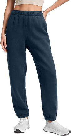 CRZ YOGA Damen Baumwollfleece Joggerin Jogginghose Hohe Taille L&auml;ssig Lounge Chino Winter Warm Hose mit Taschen - 71cm Tinte Blau 40