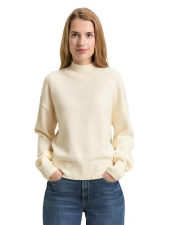 Tom Tailor Damen 1049190 Oversize Strickpullover mit Stehkragen, 10315-Whisper White, M