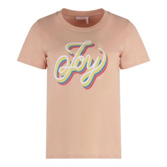 See By Chlo&eacute; Baumwoll-T-Shirt mit Rippenkragen - - Tops - Damen - Rosa - XS