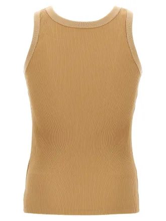 Fendi Fendi Crest-Embroidered Ribbed Tank Top - Beige