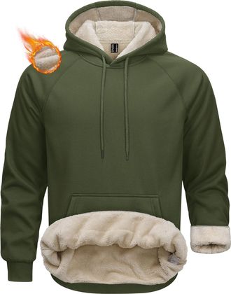 Magcomsen Pullover Winter Herren Hoodie Sherpa Sweatshirt Warme Winterpullover Fleece Pulli, Armeegr&uuml;n, XXL