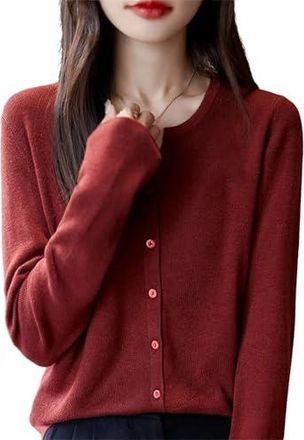 Generic Cardigan classique en laine pour femme, col en V, motif tricot&eacute;, manches longues, bouton, haut d&eacute;contract&eacute;, An Ke La Red, Taille M