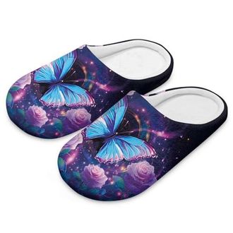 Coloranimal Pantoufles de spa pour femme - Pantoufles dint&eacute;rieur en vrac antid&eacute;rapantes &agrave; bout ferm&eacute;, Papillon bleu, rose violette, 35.5/36.5 EU