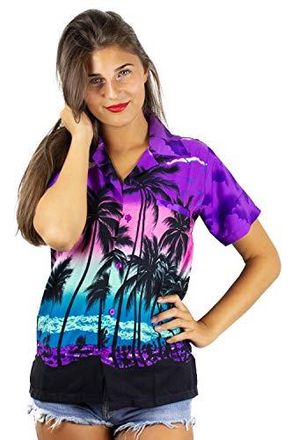 V.H.O. Funky Chemisiert Hawaïenne Chemise, Manche Courte, Beach, Pourpre, 3XL