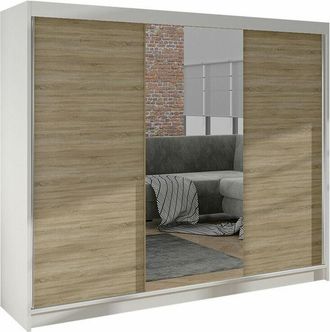 Mirjan24 Mobilier1 - Armoire Closico 158, Blanc + Sonoma chêne, 215x200x58cm, Portes darmoire: Coulissantes, Nombre détagères: 0