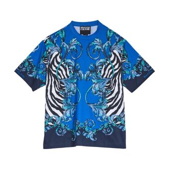 Versace Jeans Couture Zebra Barocco Kurzarm Baumwoll-T-Shirt - - Tops - Herren - Mehrfarbig - XL
