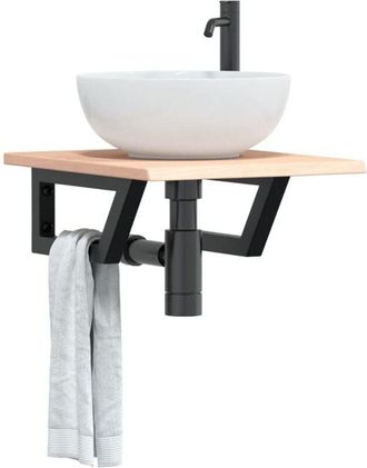 vidaXL Étagère de vasque murale acier et bois de chêne massif vidaXL