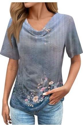 Generic T-shirt femme &agrave; manches courtes imprim&eacute; &eacute;l&eacute;gant d&eacute;contract&eacute; T-shirts tunique, Marine, XXL