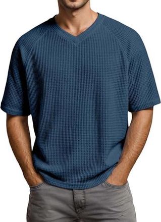 Generic T-shirt surdimensionn&eacute; pour homme - T-shirt basique &agrave; manches courtes - Polo ample - En coton confortable - Col en V - Pour l&eacute;t&eacute; et le quotidien, Col 