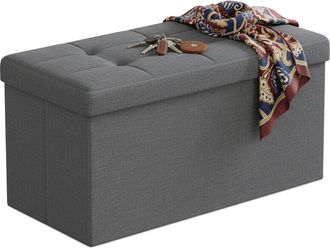Relaxdays Sitzbank, Stauraum, Stoff, faltbar, gepolstert, Flur, Schlafzimmer, HBT 38 x 76 x 38 cm, Sitztruhe, dunkelgrau