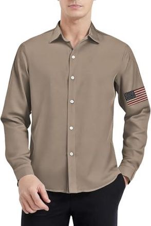 Generic Chemise extensible &agrave; manches longues pour homme - Chemise boutonn&eacute;e imprim&eacute;e - Coupe r&eacute;guli&egrave;re - Chemise daffaires urbaine &eacute;l&eacute;gante - Chemisier formel