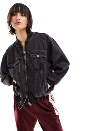 Only Only - Bomber matelass&eacute; en jean - Noir d&eacute;lav&eacute;