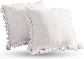 Loberon Kissenhülle 2er Set Peniel, markanter Struktur und weicher Haptik, dekorative Bommelfransen, Boho-Chic, Kissenbezug, Wohntextilien, Wohn-Accessoires, 