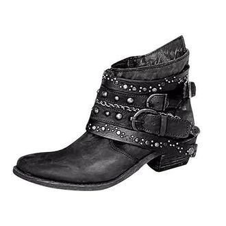 Generic Bottines de cowboy pour femme - En cuir pointu - Bottines Chelsea - Tige courte - Bottes de cowboy - Bottes dext&eacute;rieur antid&eacute;rapantes - L&eacute;g&egrave;res - Vint