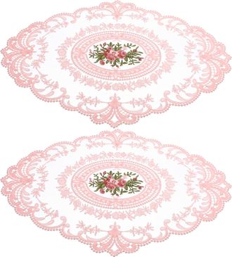 Garneck Tischdekoration 2 St&uuml;ck Tischsets aus Milchseide mit Spitzenstickerei 43X30cm f&uuml;r Schminktische und Festliche Anl&auml;sse