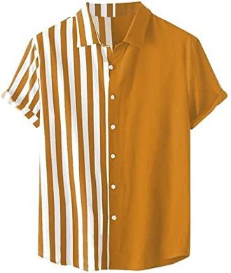 Generic Chemise d&eacute;contract&eacute;e &agrave; manches courtes pour hommes : chemise d&eacute;t&eacute; patchwork chemise de plage avec bouton t-shirt cardigan t-shirts respirants t-shirts