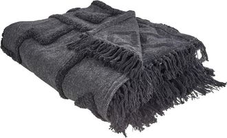 Beliani Tagesdecke Dunkelgrau Baumwolle 200x220 cm mit Fransen Modern Schlafzimmer Wohnzimmer Dekodecke Sofadecke Überwurf für Sofa Bett Sessel