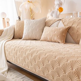 Generic Wendbarer gestepptes Samtsofa&uuml;berwurf - dick, pl&uuml;schig & rutschfest, maschinenwaschbar f&uuml;r Ecksofas in L-Form 1-4-Sitzer Fanshape-Camel 30 * 50cm/11.8