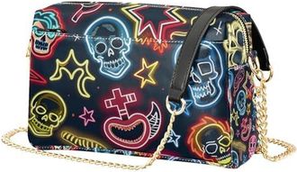 Mnsruu Sacs à bandoulière en cuir pour femme, motif crânes fluo