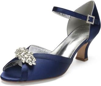 Generic Femmes Aiguille Mariée Kitten Talon Heel Ouvert Bout Cheville Sandales Dress Dress Fête Bridal Mariage Talons Bas 6.5 CM,Dark Blue,38 EU
