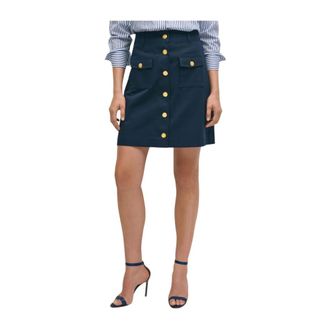 Brooks Brothers Femme, Jupes, Bleu, Taille: 34 FR Jupe A-Line en Faille de Coton avec Boutons Dor&eacute;s