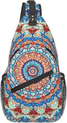 Generic Sacoche Port&eacute; &eacute;paule Mandala color&eacute;, fleur ethnique L&eacute;ger Sacs Poitrine R&eacute;glable Sac Poitrine pour Camping Cyclisme Femme
