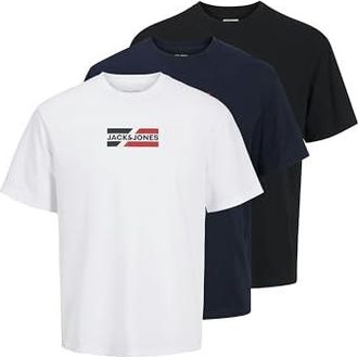 Jack & Jones Lot de 3 t-shirts dété confortables et respirants à col rond en coton pour homme Taille S à 2XL, Sky Captain/Noir/Blanc, M