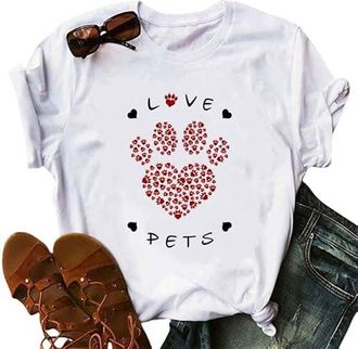 Keephen Patte de Chien Amour Coeur T-Shirt Femmes Mignon Patte de Chien Impression 3D Manches Courtes Tee Shirt &Eacute;t&eacute; Grande Taille Col Rond Pullover Tops