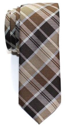 Retreez Cravate Fine Slim moderne tiss&eacute;e en tartan pour homme - Marron