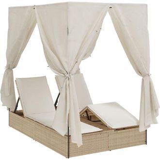 vidaXL Doppelte Sonnenliege mit Dach Beige 205 x 129 x 200 cm vidaXL
