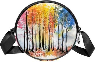 Generic Sac &agrave; bandouli&egrave;re rond pour femme, motif arbre, aquarelle, petit sac &agrave; dos &agrave; bandouli&egrave;re avec fermeture &eacute;clair, bretelles r&eacute;glables, sac &agrave; main rond d