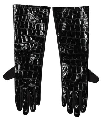 Dolce & Gabbana Crocodile-Embossed Gloves - Black