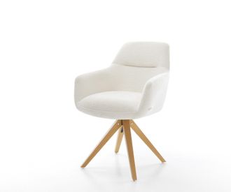 DELIFE Drehstuhl Pejo-Flex Boucl&eacute; Soft Beige Holzgestell kantig Natur 180&deg; drehbar Taschenfederkern, Esszimmerst&uuml;hle