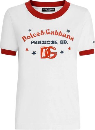 Dolce & Gabbana Femme, Tops, Blanc, Taille: 34 FR T-shirt imprim&eacute; en jersey