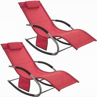 SoBuy Sobuy - Lot de 2 Chaises Longues Transat Pliable Jardin Aluminium - Bain de Soleil Ergonomique &agrave; Bascule Relax - Fauteuil Ext&eacute;rieur Confortable Plage