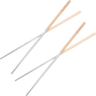 BESTONZON 2 Paar Extra Lange Wiederverwendbare Holz-K&uuml;chenst&auml;bchen 38.5cm, Rostfrei Kochst&auml;bchen Edelstahl Zum Braten Von Hot Pot Anti-Rutsch-Servierst&auml;bchen Mi