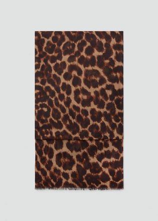 Mango Foulard l&eacute;opard &agrave; finitions effiloch&eacute;es chocolat - Femme - Taille unique - MANGO