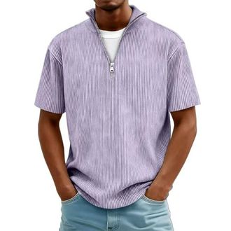 Generic Chemise d&eacute;t&eacute; &agrave; manches courtes pour homme en velours c&ocirc;tel&eacute; uni confortable ample respirant &eacute;l&eacute;gant d&eacute;contract&eacute; pour les vacances en plein air, 01 Vio