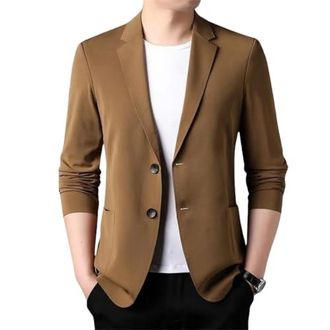 Generic Kyayu Veste d&eacute;t&eacute; en soie glac&eacute;e pour homme - Blazer daffaires &agrave; revers - Manteaux de sport d&eacute;t&eacute; pour homme, kaki, XXL