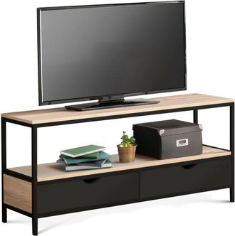 IDMarket Idmarket - Meuble tv 113 cm 2 tiroirs noirs boston design industriel