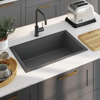 vidaXL Handgemachte Einbausp&uuml;le Schwarz Edelstahl - Vidaxl