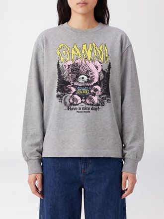 Ganni Langarm-T-Shirt aus Baumwolle mit Teddyb&auml;r-Print im Graffiti-Stil