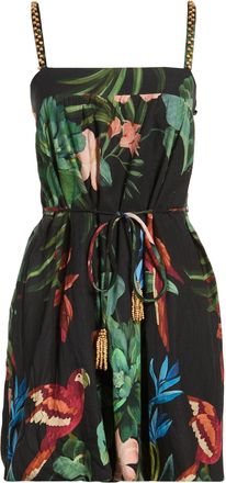 Farm Rio MIDNIGHT MACAW FIESTA BLACK SLEEVELESS MINI DRESS