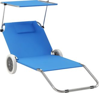 OUTSUNNY 2er Set Sonnenliege klappbar Strandliegen Strandstuhl mit Verstellbarer Rückenlehne Kopfkissen Dach Rolle leicht tragbar Strandmatte Liegestuhl Outdoo