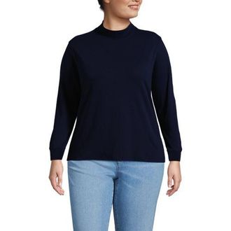 Lands End Stehkragen-Shirt, Damen, Gr&ouml;&szlig;e:48-50 plus, Blau, Baumwolle, by Lands End