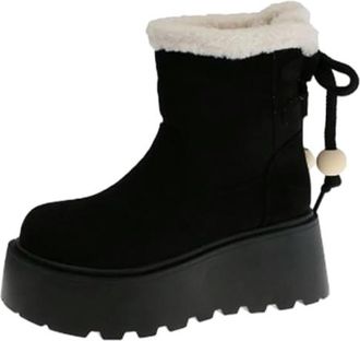 Generic JJDFW Bottes de neige dhiver pour femme Couleur kaki Bout rond Chaussures en coton doux et chaud Fond &eacute;pais Talons hauts 7 cm Femme Courte Peluche, No