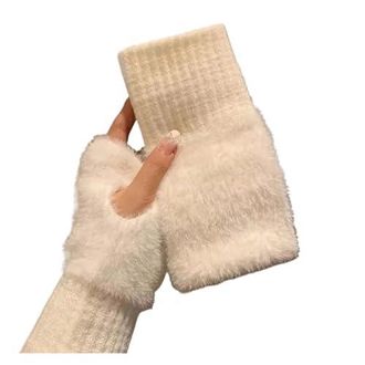 Generic Mitaines dhiver en tricot pour femme, blanc, taille unique