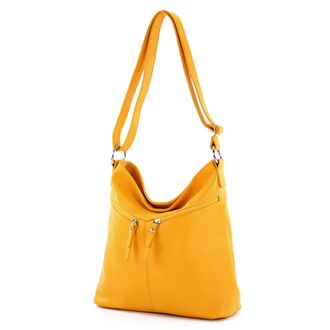 modamoda.de T196 Damen Leder Schultertasche Umh&auml;ngetasche handmade in Italy, Farbe:Sonnengelb